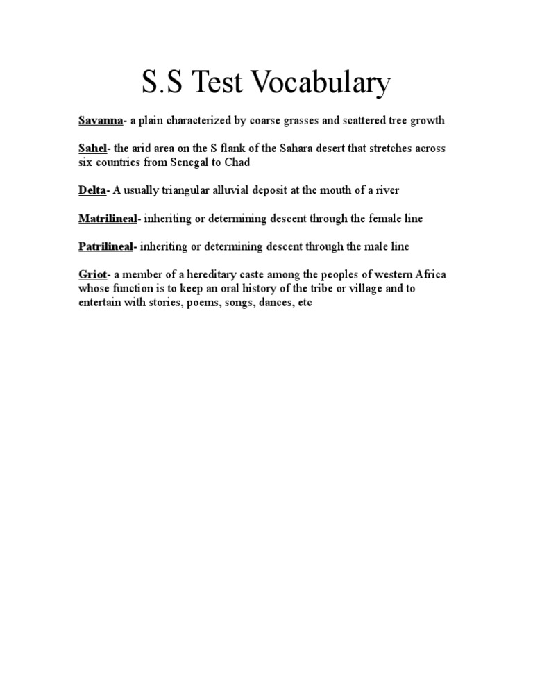 S.S Test Vocabulary | PDF