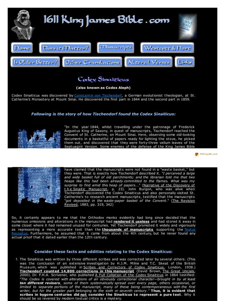 1611KingJamesBible - Codex Aleph Aka Codex Sinaiticus | PDF | Textual ...