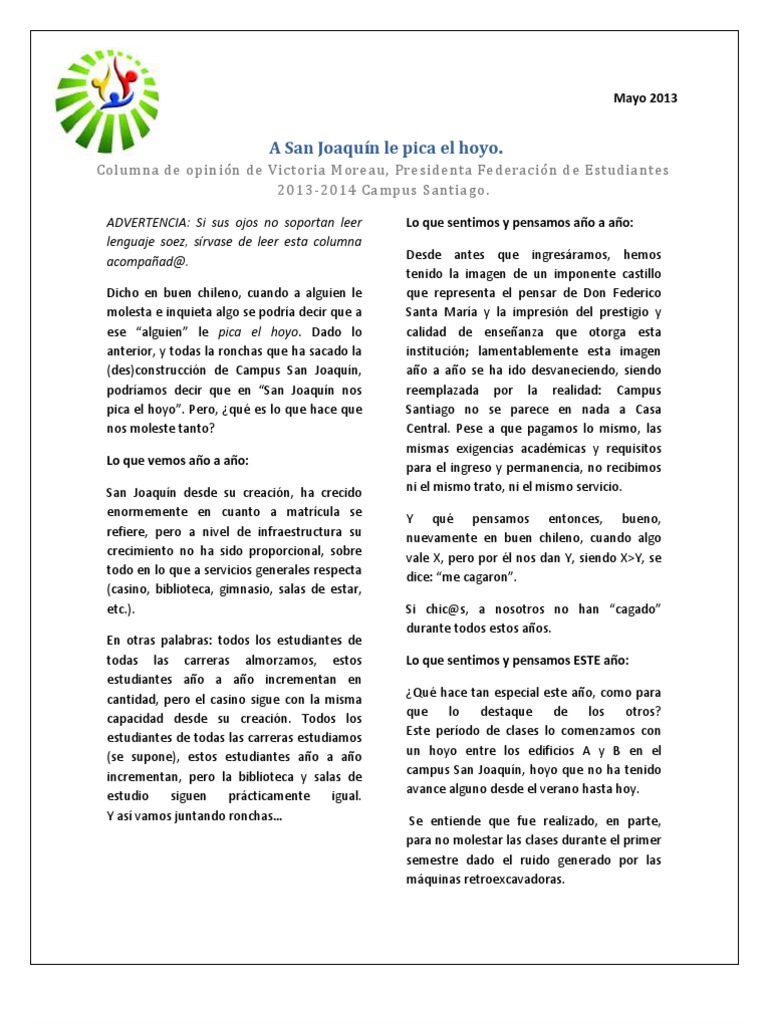 A San Joaquín Le Pica El Hoyo - Victoria Moreau | PDF | Santiago | Science