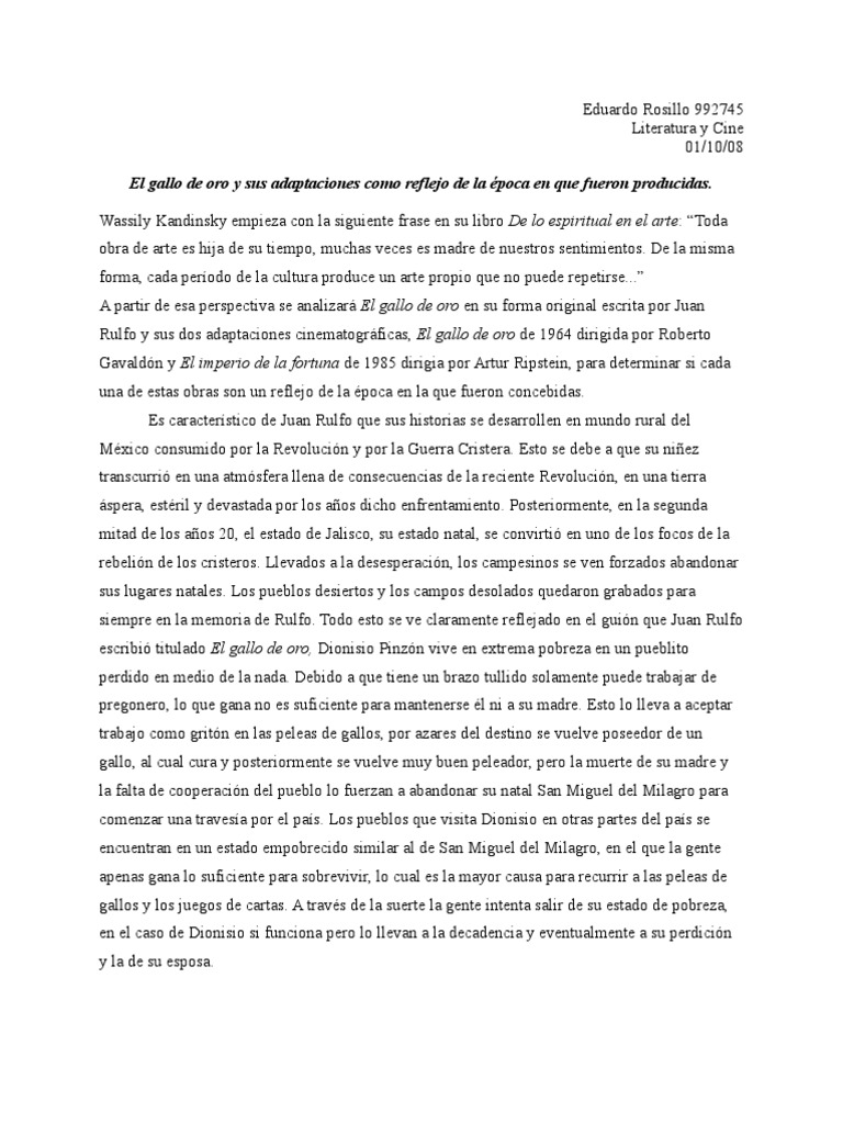 El Gallo de Oro: Reflejo de su Época | PDF | México | Ciudad de México