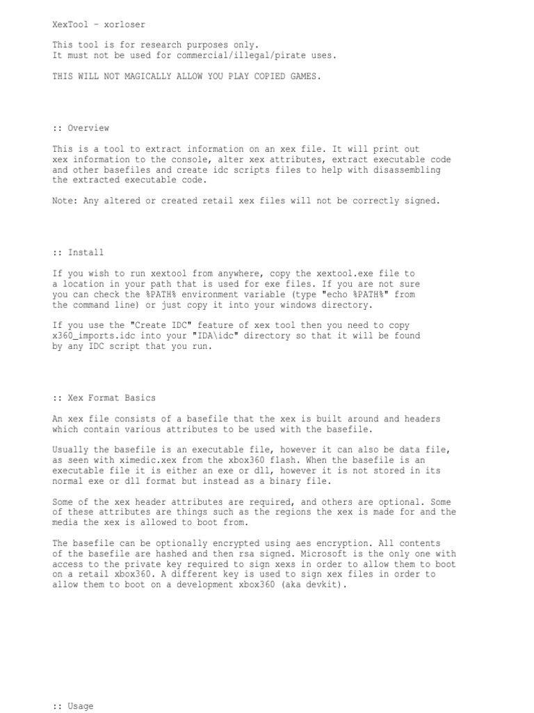 Xex Tool | PDF | File Format | Command Line Interface