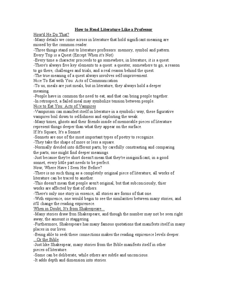 How To Read Literature Like A Professor Notes | PDF | Irony | Mythology