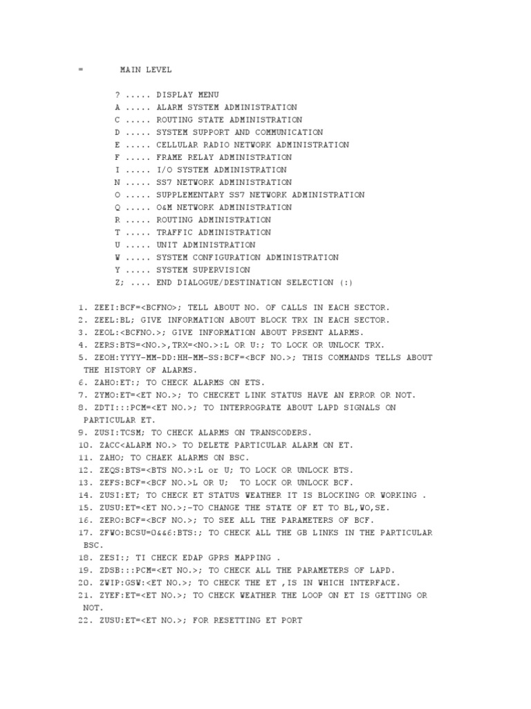 Nokia BSC Command's | PDF | Data Transmission | Computer Architecture