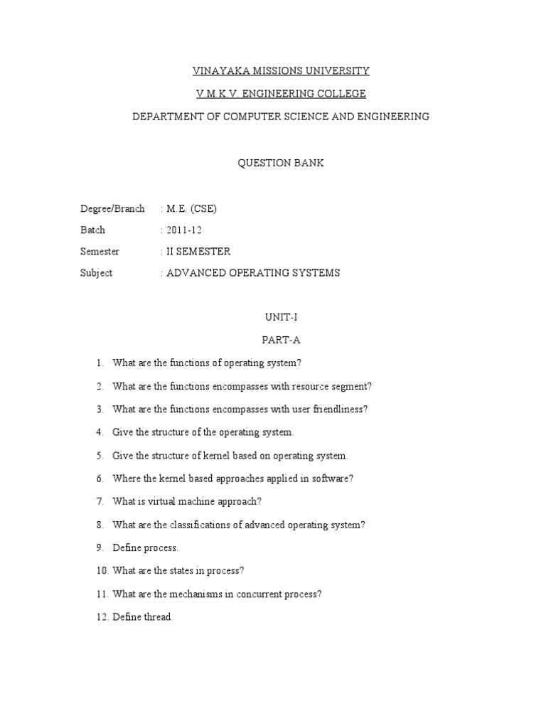 Advanced Operating Systems QB | PDF | Thread (Computing) | Operating System
