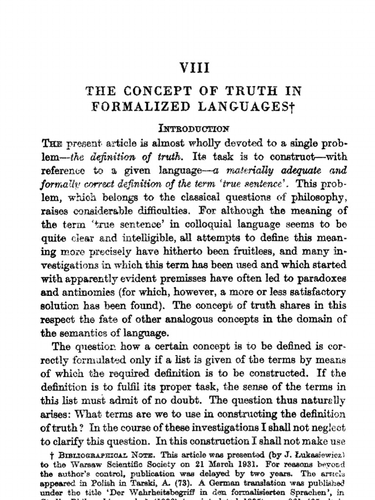 The Concept of Truth in Formalized Languages | PDF