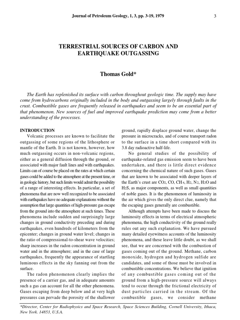 Terrestrial Sources of Carbon and Earthquake OutGassing - Thomas Gold ...
