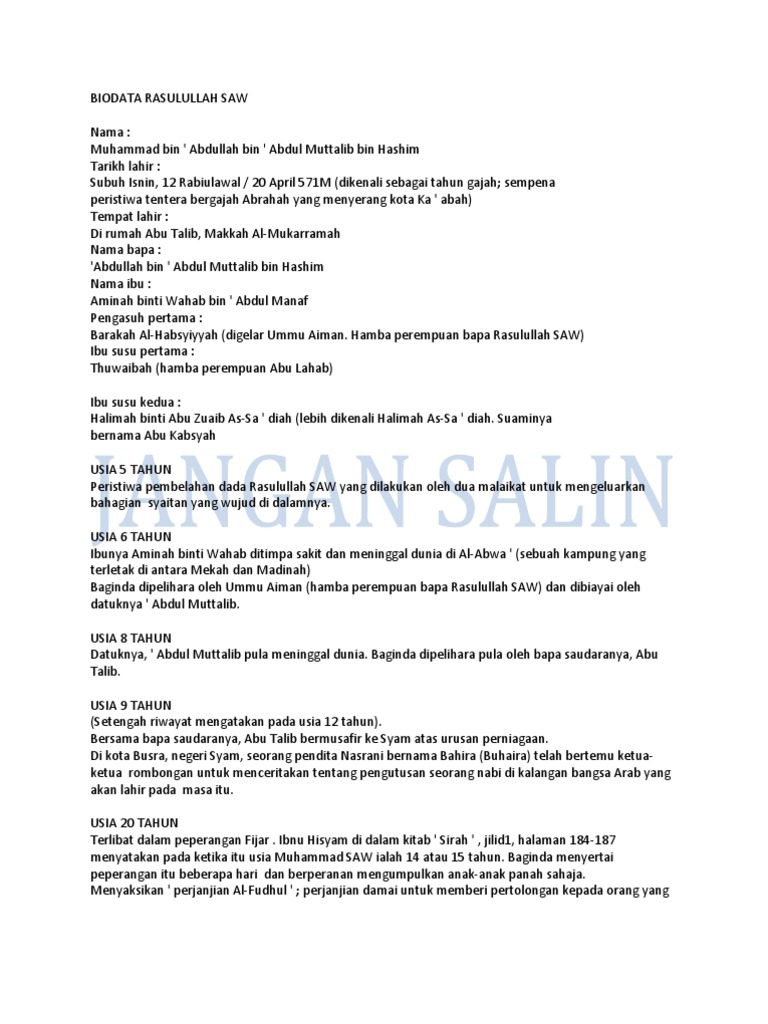 Biodata Rasulullah Saw | PDF