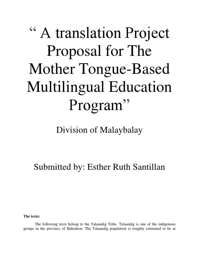 A Translation Project Proposal For The Mother Tounge | PDF ...