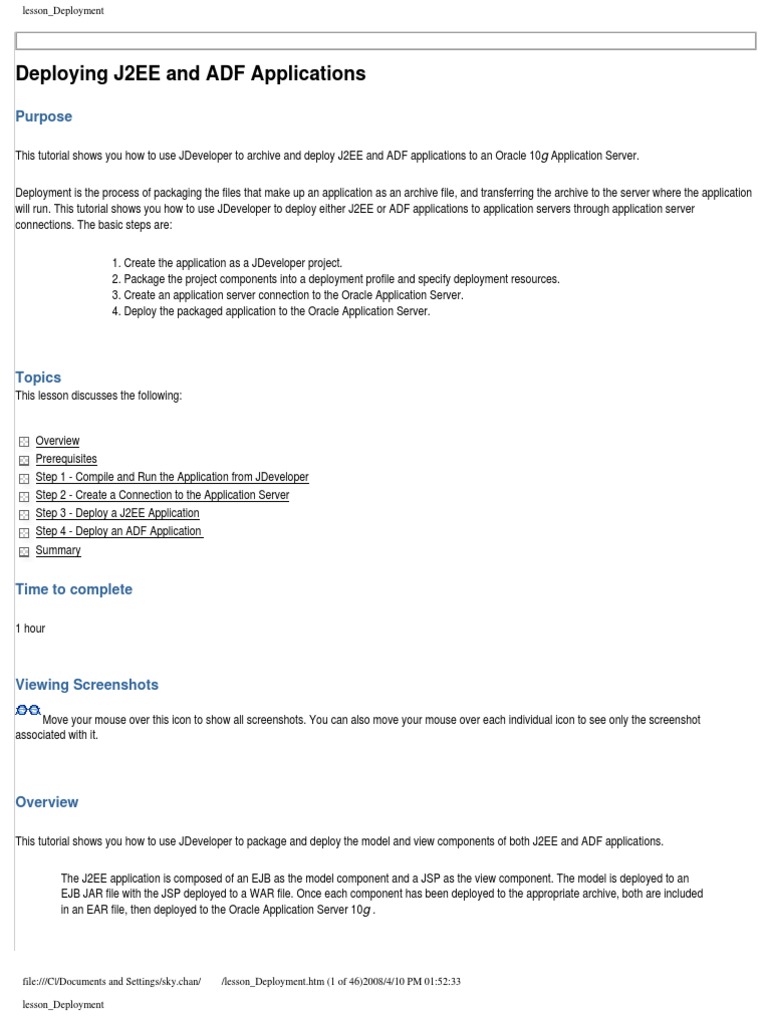 Deploying J2EE and ADF Applications: Purpose | PDF | Java Platform | Computing Platforms