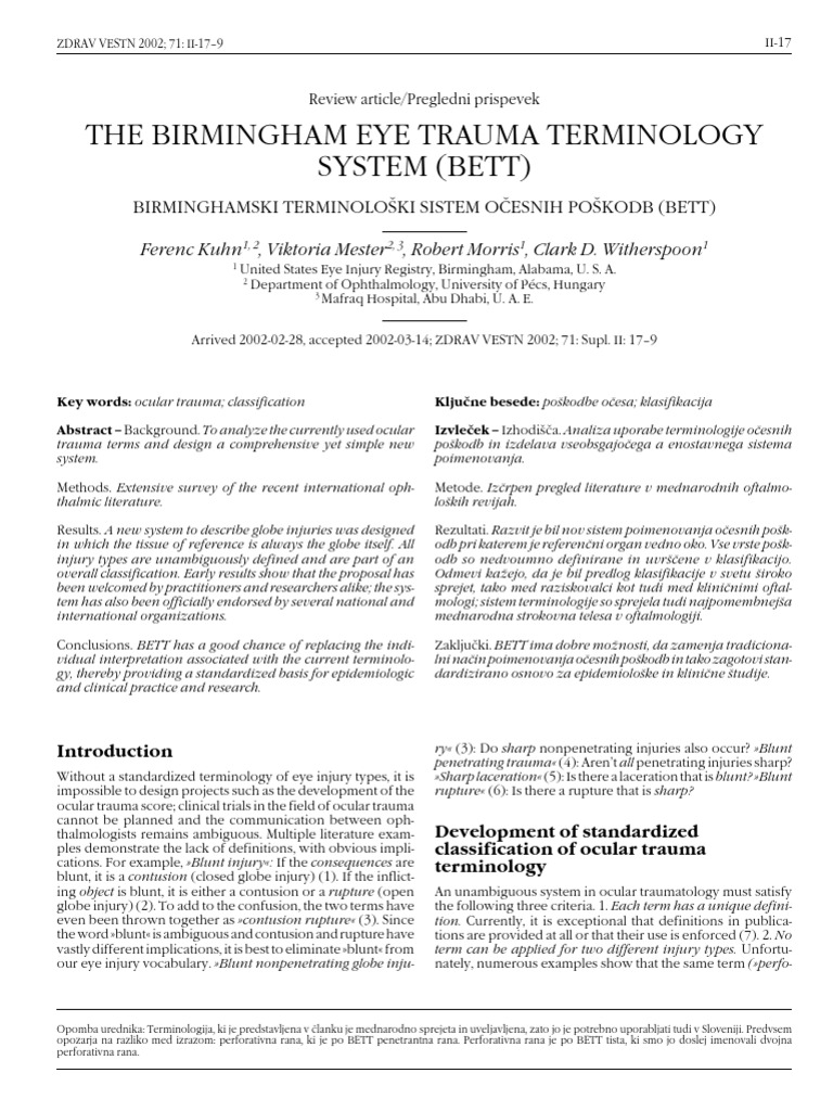 The Birmingham Eye Trauma Terminology System (Bett) : Birminghamski ...