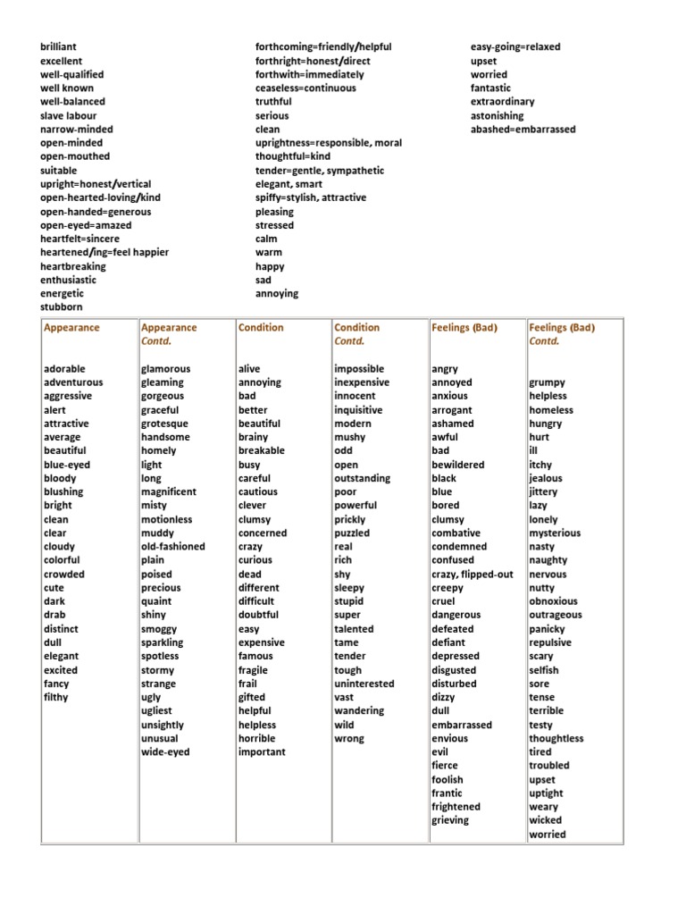 Lista de Adjetivos | PDF | Leisure
