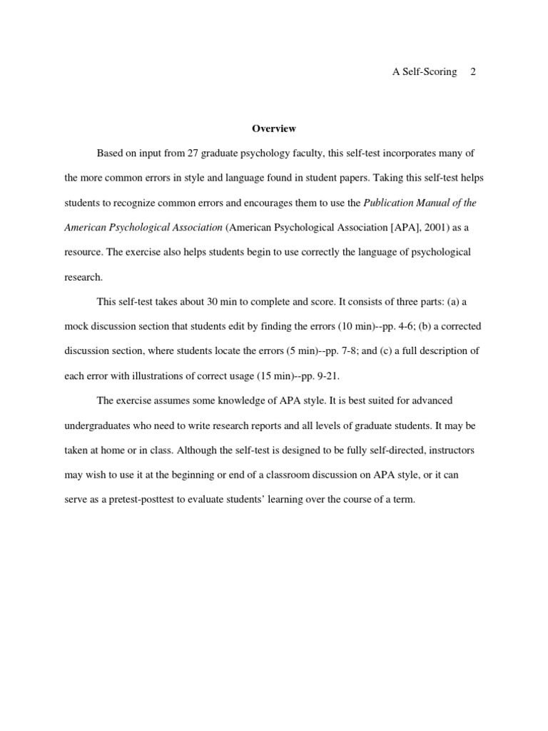 APA Self Scoring - Part 1 | PDF | American Psychological Association ...