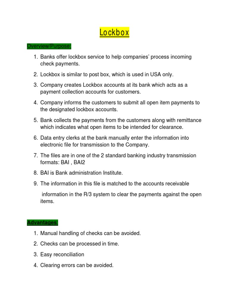 LockBox Doc for Training | Cheque | Payments