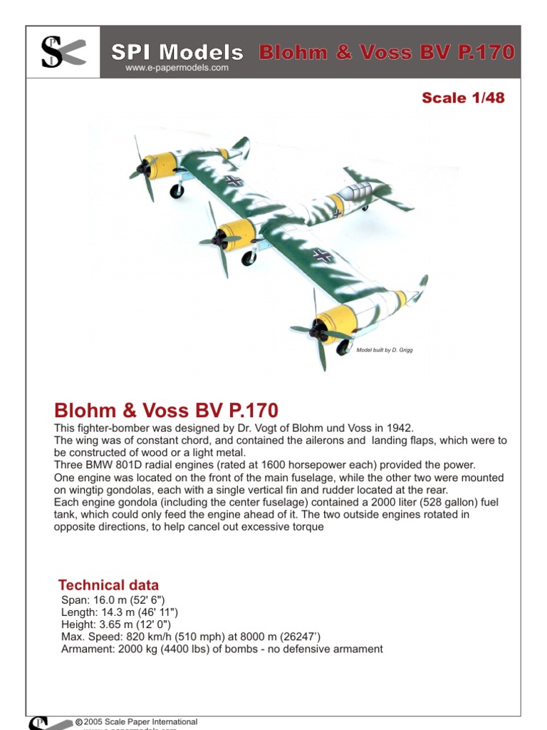 Kampfflieger Blohm Voss BV P.170 1x48 | PDF | Aircraft | Aviation