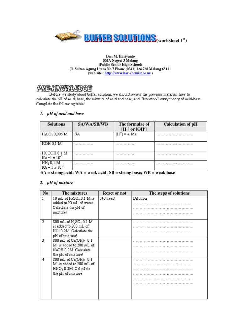 Buffer Solutions and pH Calculations | PDF | Acid Dissociation Constant ...