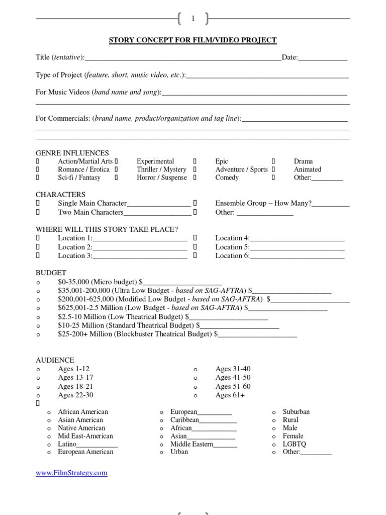 Film-Video Story Concept WorkSheet | PDF