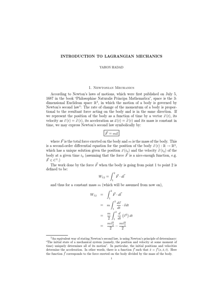 Intro To Lagrangian Mechanics | PDF | Lagrangian Mechanics | Euler–Lagrange Equation
