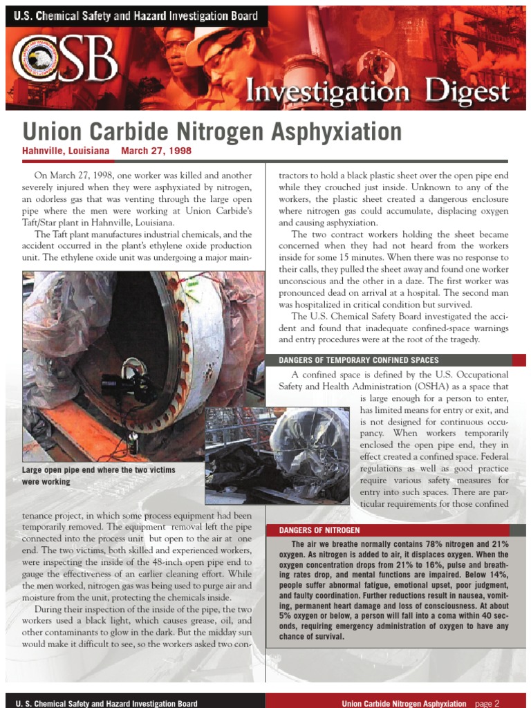 CSB Digest Union Carbide Nitrogen Asphyxiation (1998) | PDF | Safety ...