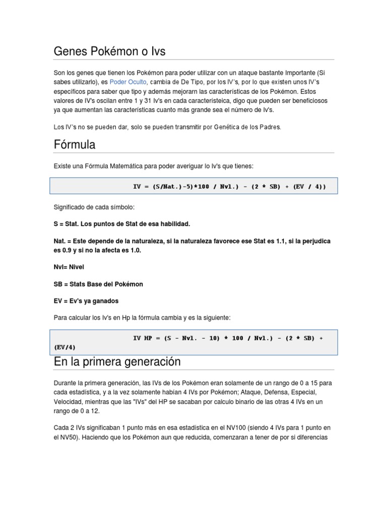 Guía completa para calcular EVs e IVs en Pokémon | PDF | Pokémon ...