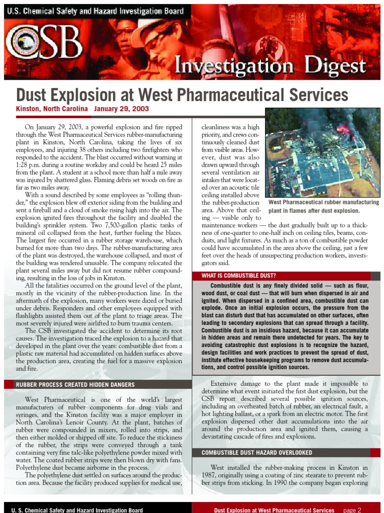 CSB Digest West Pharmaceutical Dust Explosion (2003) | PDF | Explosion ...