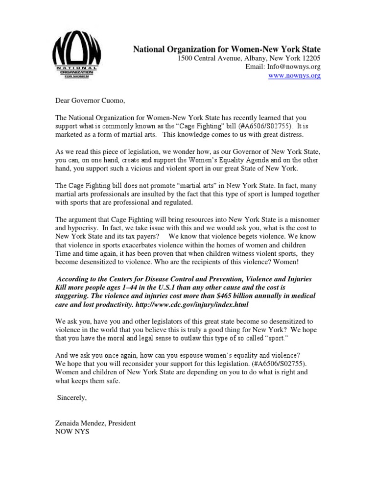NOW NYS Urges Cuomo to Reject Cage Fighting Bill | PDF | Politics ...