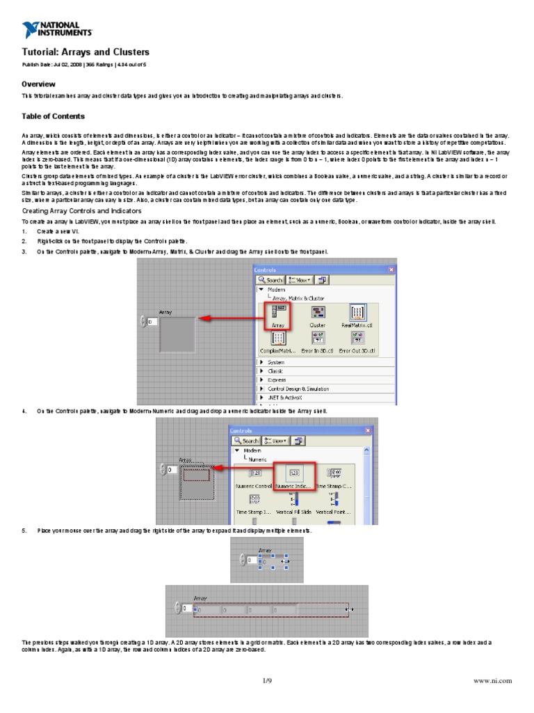Arrays y Clusters in Labview | PDF | Array Data Structure | Matrix (Mathematics)