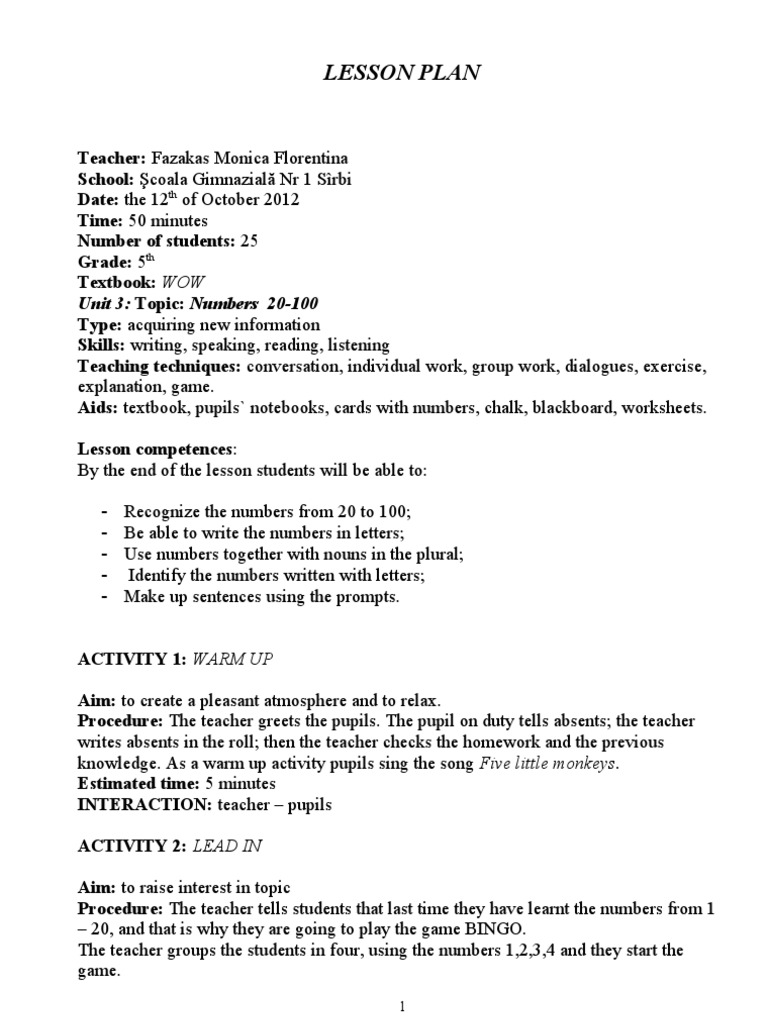 Lesson Plan Numbers | PDF | Lesson Plan | Teachers