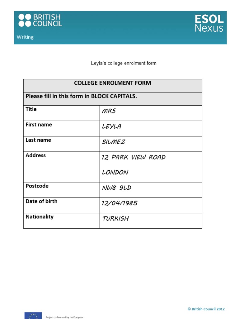 College Enrolment Form Please Fill in This Form in BLOCK CAPITALS | PDF