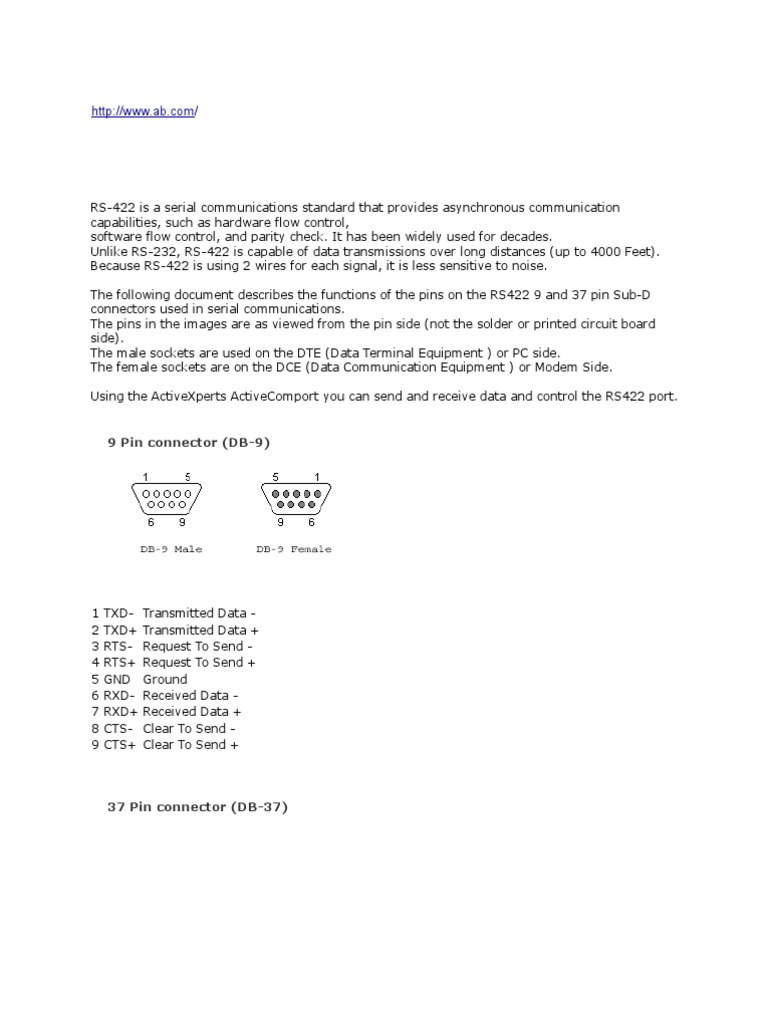 RS422 Serial Port Connector Pin Layout | PDF | Computers