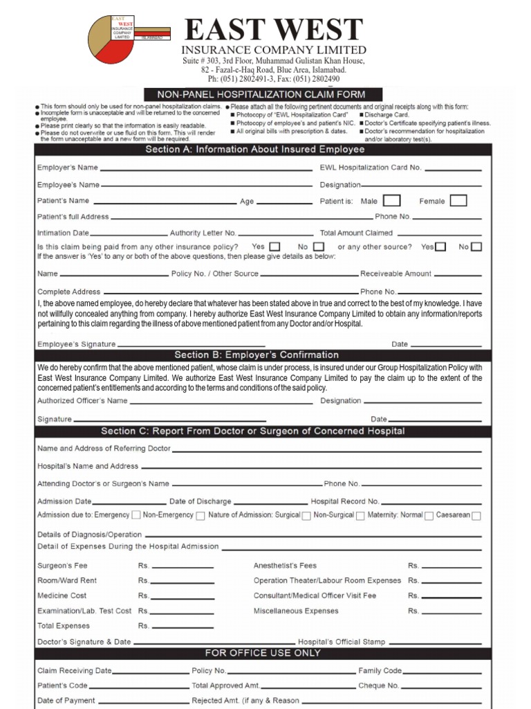 East West Insurance Claim Authorization | PDF