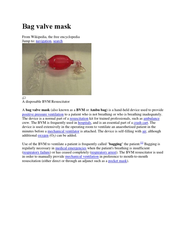 Overview of Bag Valve Mask Usage | PDF | Pulmonology | Medical Treatments