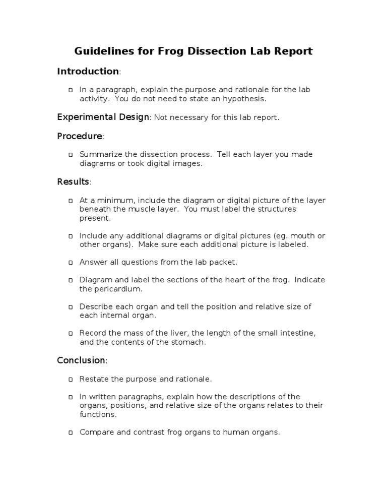 Guidelines For Frog Dissection Lab Report | PDF | Computers