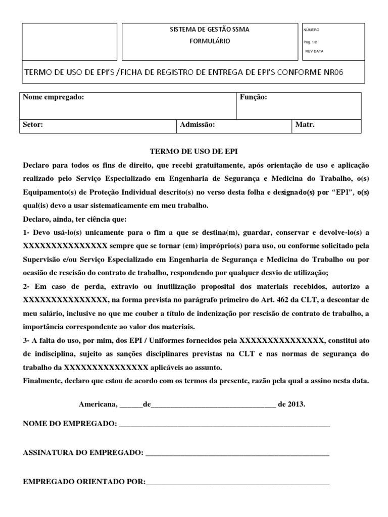 Formulário EPI | PDF