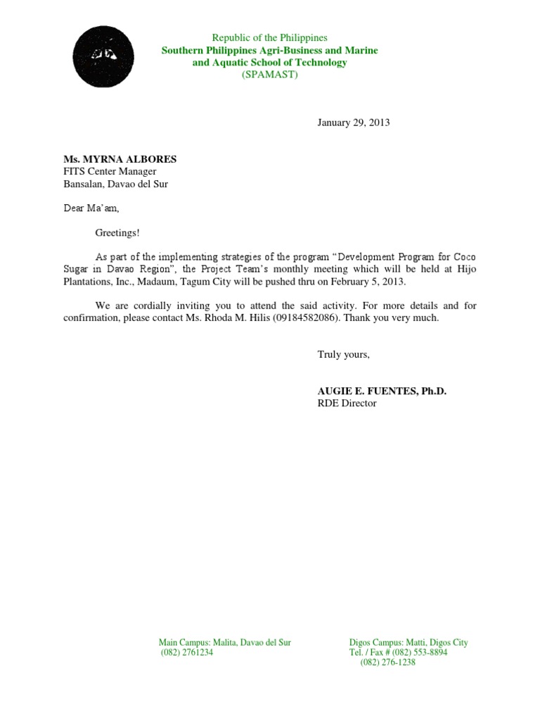 Letter For Inception | PDF | Mindanao | Agriculture