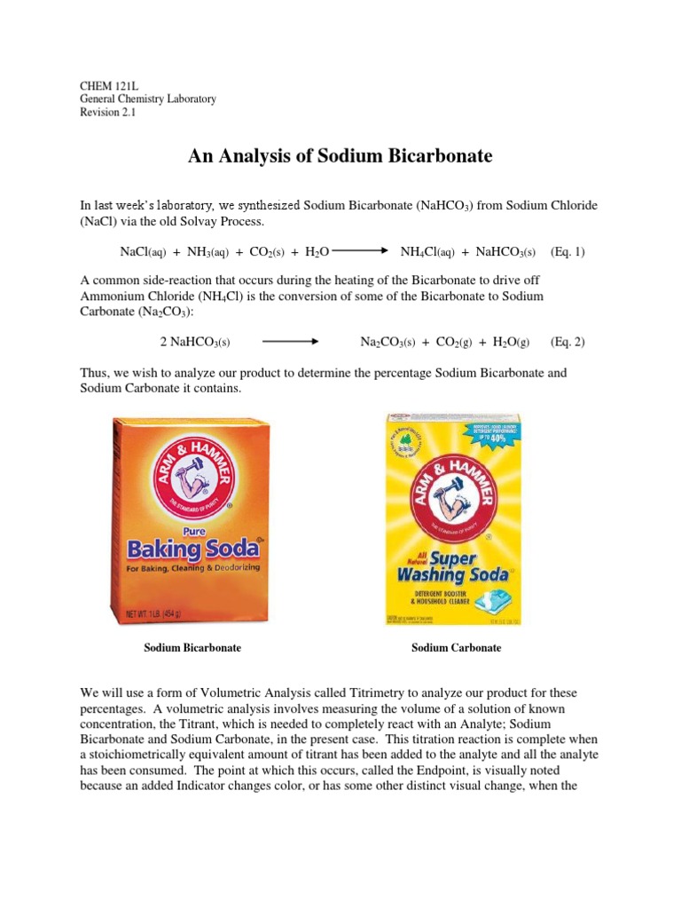 An Analysis of Sodium Bicarbonate: CHEM 121L General Chemistry ...