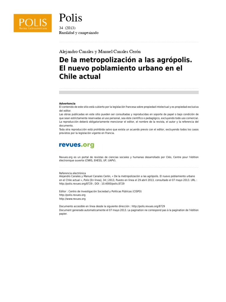 De la metropolización a las agrópolis | PDF | Ciudad | Chile