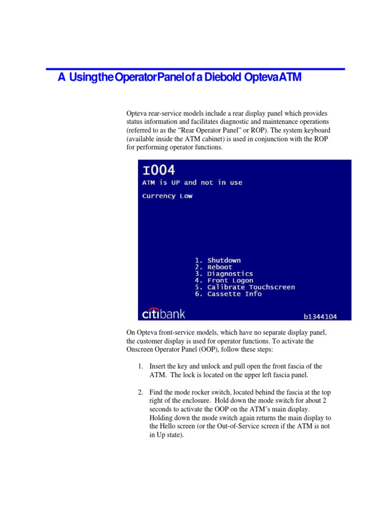 Diebold Opteva ATM Operator Panel Guide | PDF | Automated Teller ...