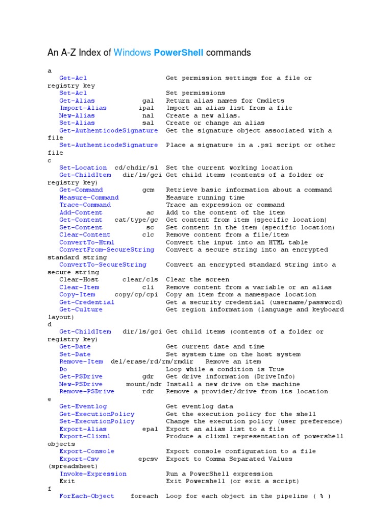 PowerShell Commands | PDF | Windows Registry | Command Line Interface