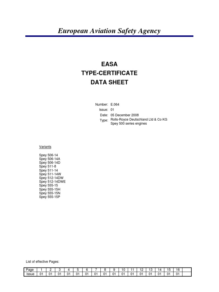 EASA Type Certificate Data Sheet for Rolls-Royce Spey 500 Series ...
