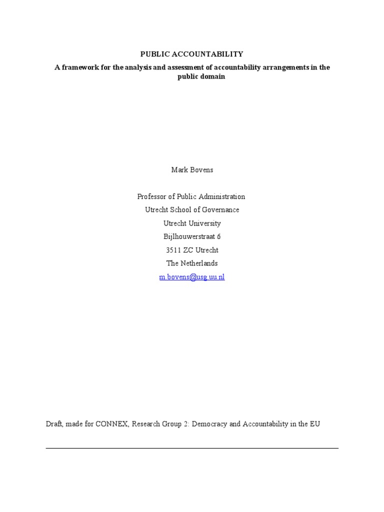 Bovens Public Accountability - Connex2 | PDF | Accountability | Governance