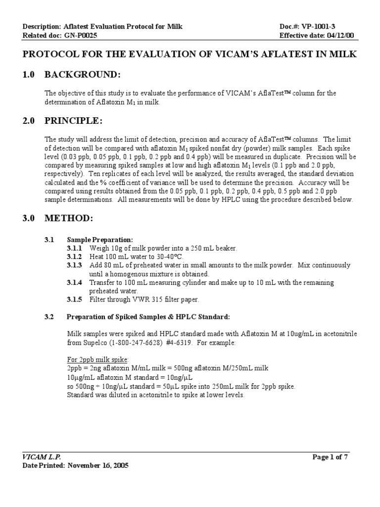 VP-1001-3 (Aflam1 HPLC Milk) | PDF | High Performance Liquid ...