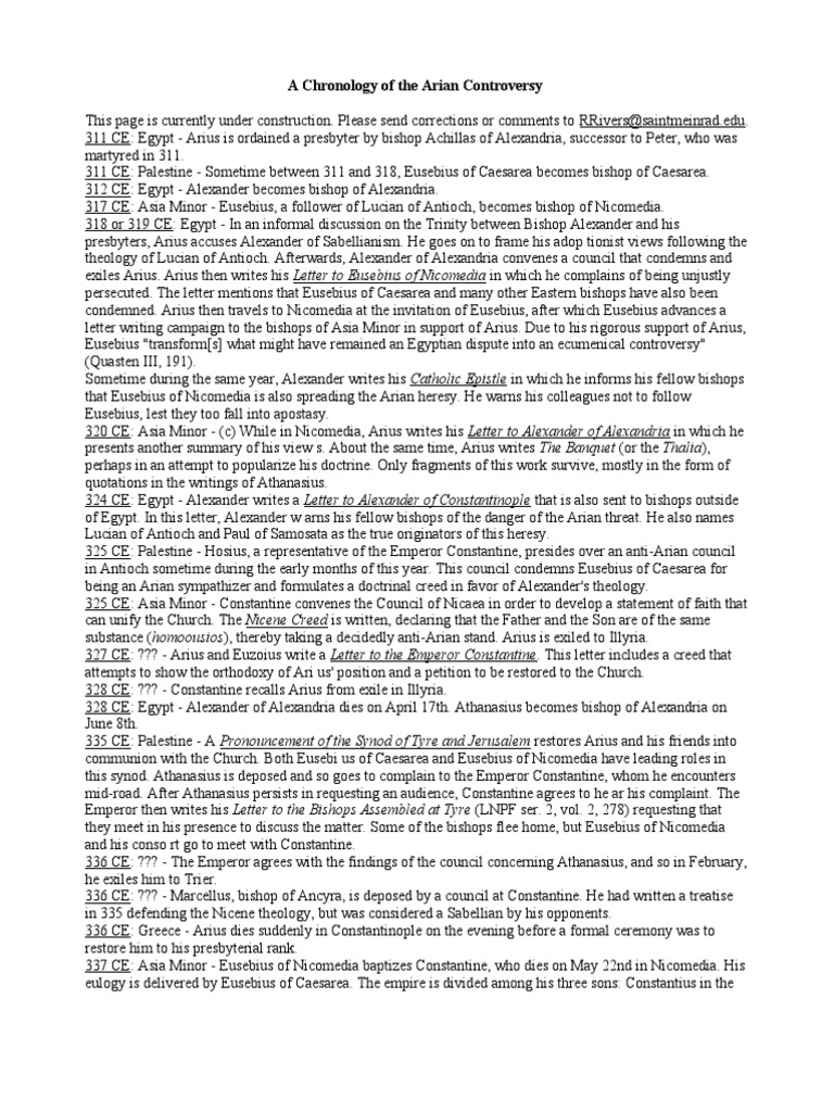 A Chronology of The Arian Controversy | PDF | Arianism | Athanasius Of ...