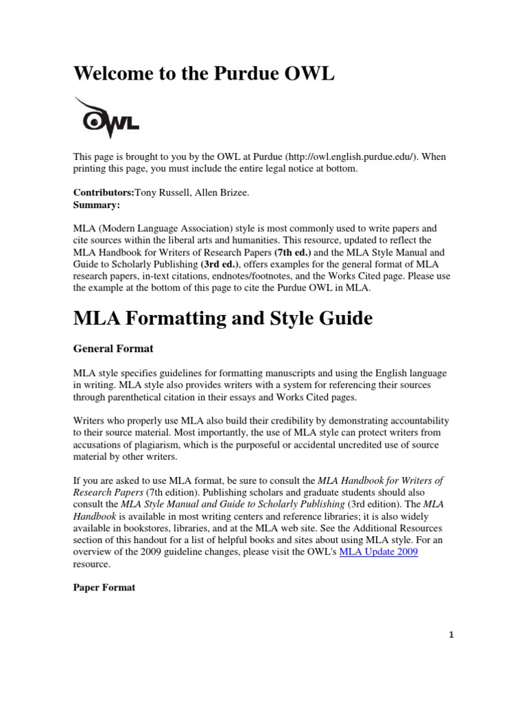 MLA Style Purdue Owl | PDF | Note (Typography) | Citation