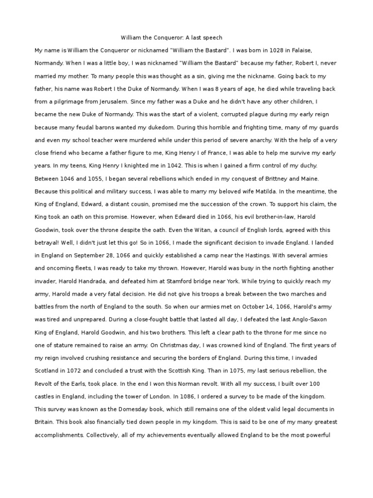 William The Conqueror Speech | PDF | William The Conqueror | Duke