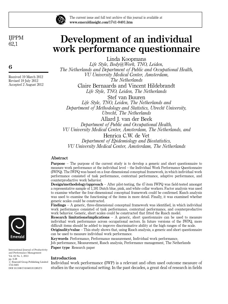 Individual Work Performance | PDF | Quality Of Life | Behavioural Sciences