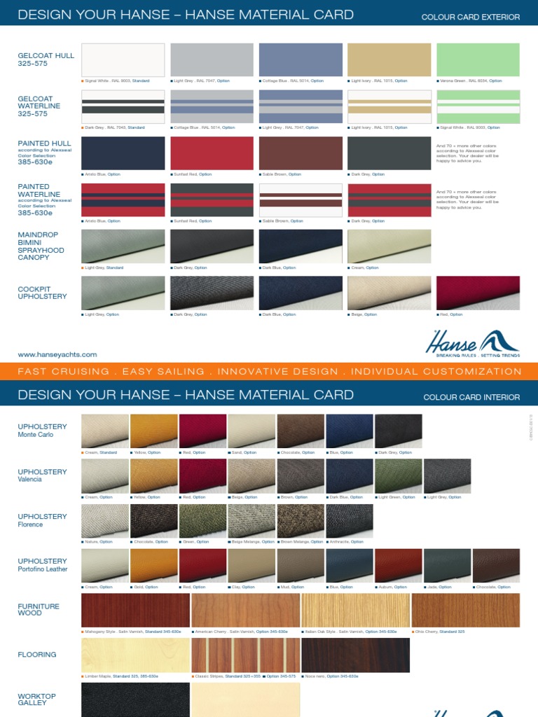 Hanse Yacht Color and Material Options | PDF | Grey | Color