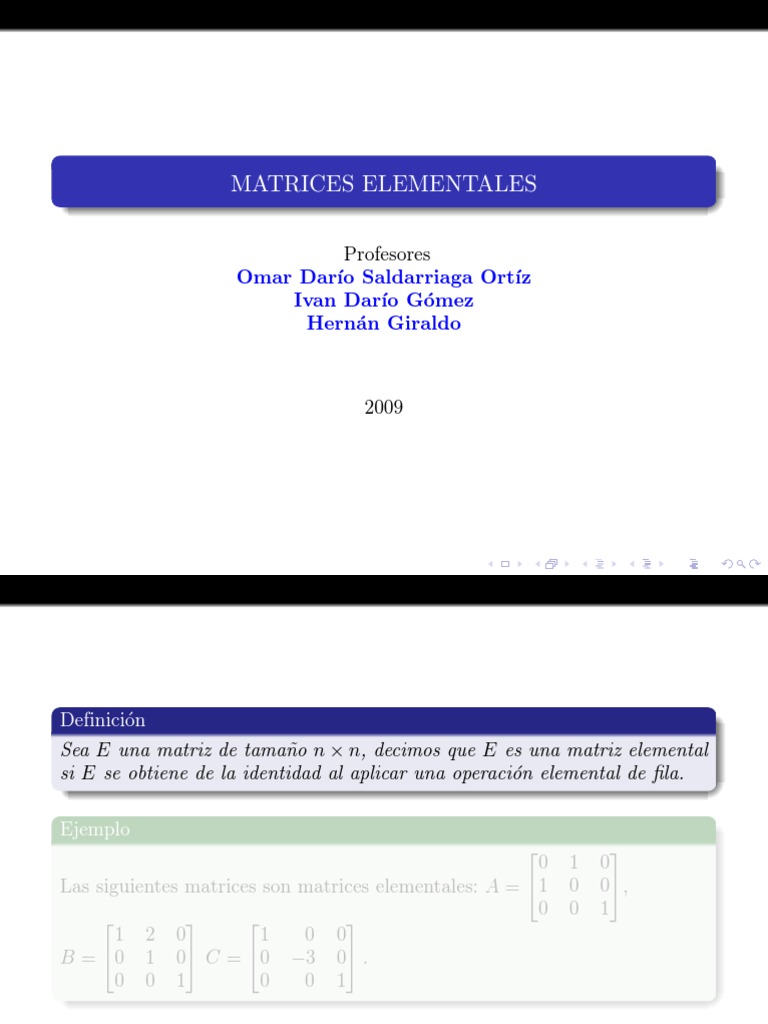 Matrices Elementales | PDF | Matriz (Matemáticas) | Relaciones matematicas