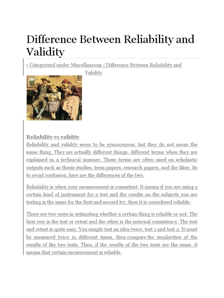 Difference Between Reliability and Validity | PDF | Level Of ...