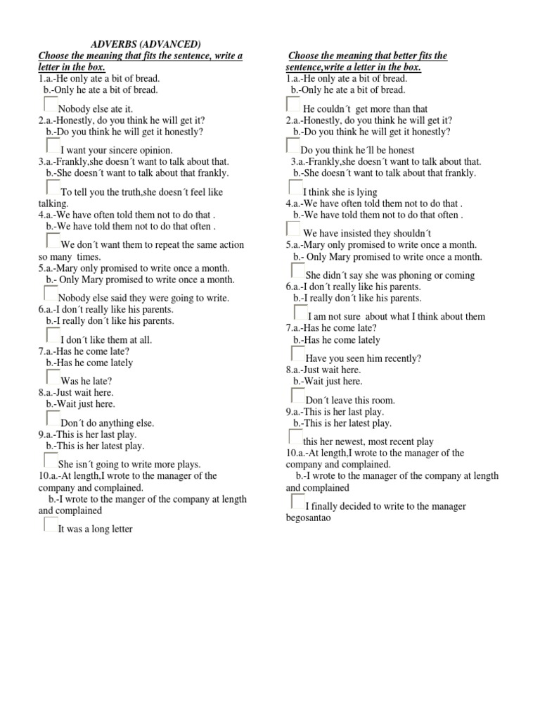 Advanced Adverb Usage Exercises | PDF