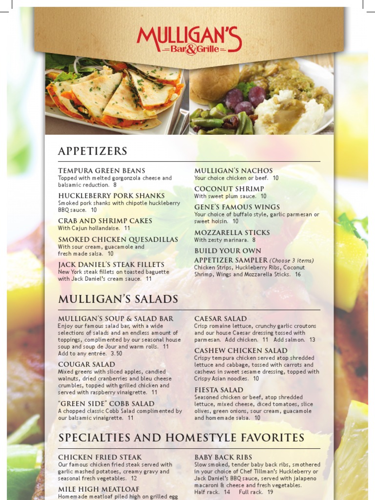 Mulligan's Lunch/Dinner Menu | PDF | Turkey Meat | Salad